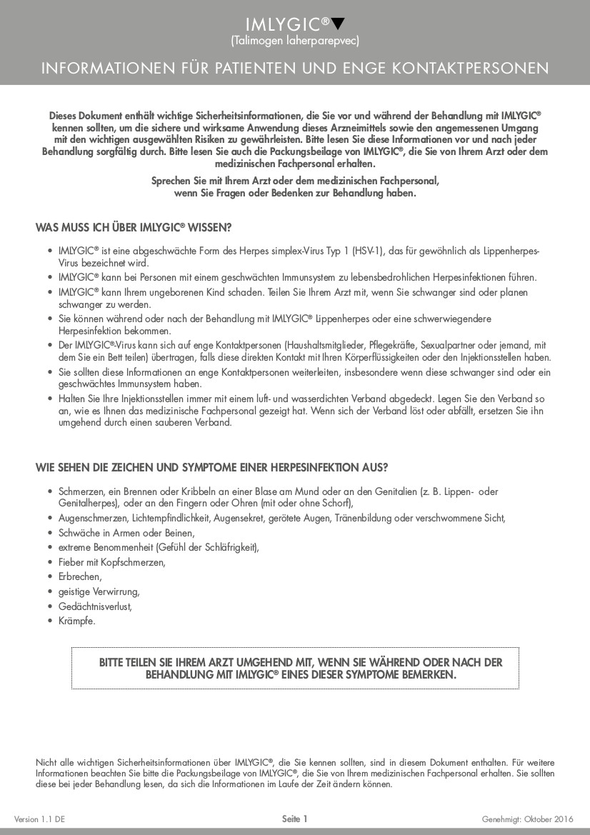 Imlygic- Materialien zur Risikominimierung